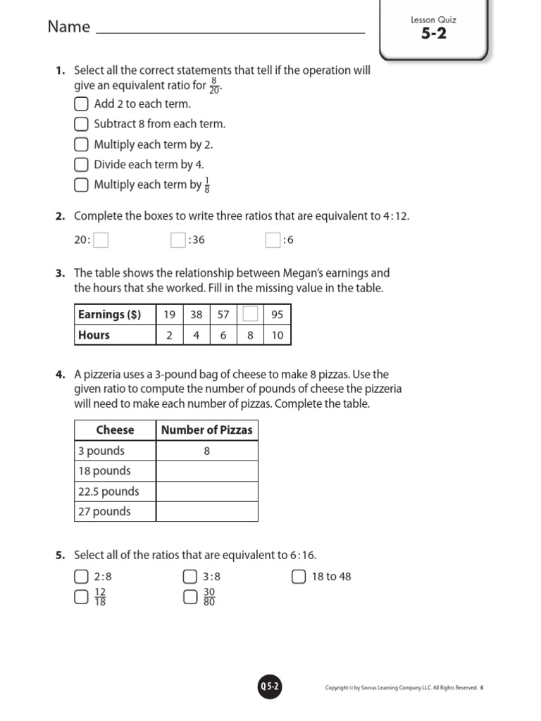 5-2 - Printable Lesson Quiz | PDF