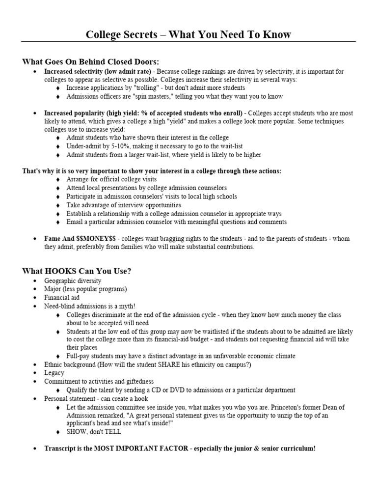 College Facts You Need To Know | PDF | College Admissions In The United ...