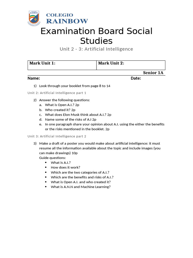 Examination Board Social Studies S1 AP 2 y 3 | PDF | Artificial ...