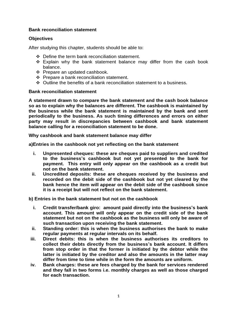 Understanding Bank Reconciliation Statements | PDF | Banks | Debits And ...