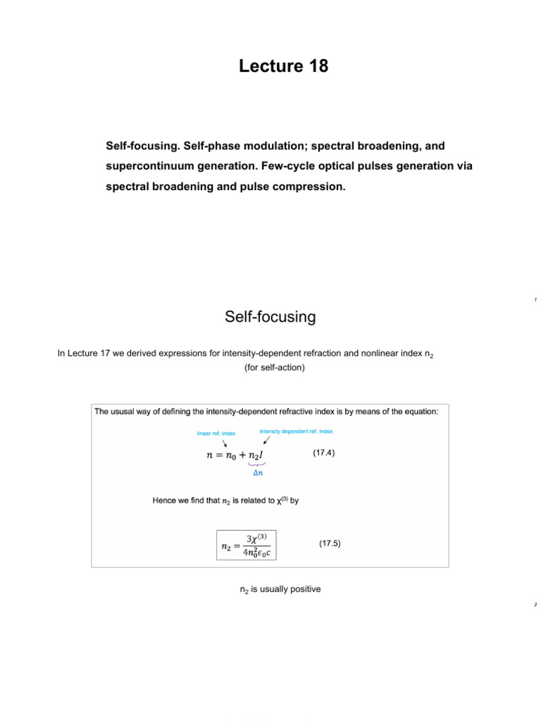 L18 - Self Focusing and Self Phase Modulation | PDF | Dispersion (Optics) | Optics