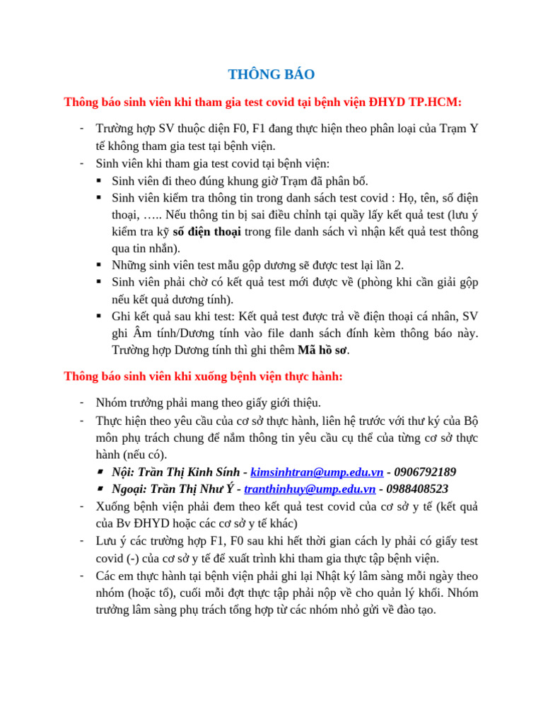 Thông Báo TH C Hành Lâm Sàng | PDF