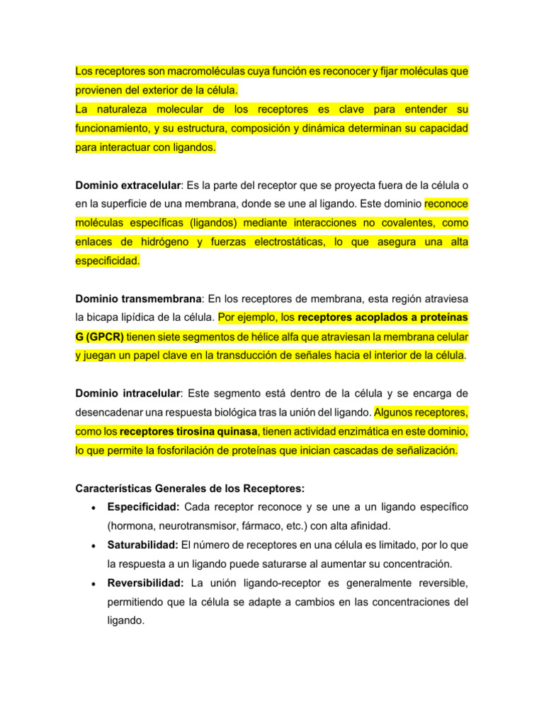 Estructura y Función de Receptores Celulares | PDF | Receptor ...