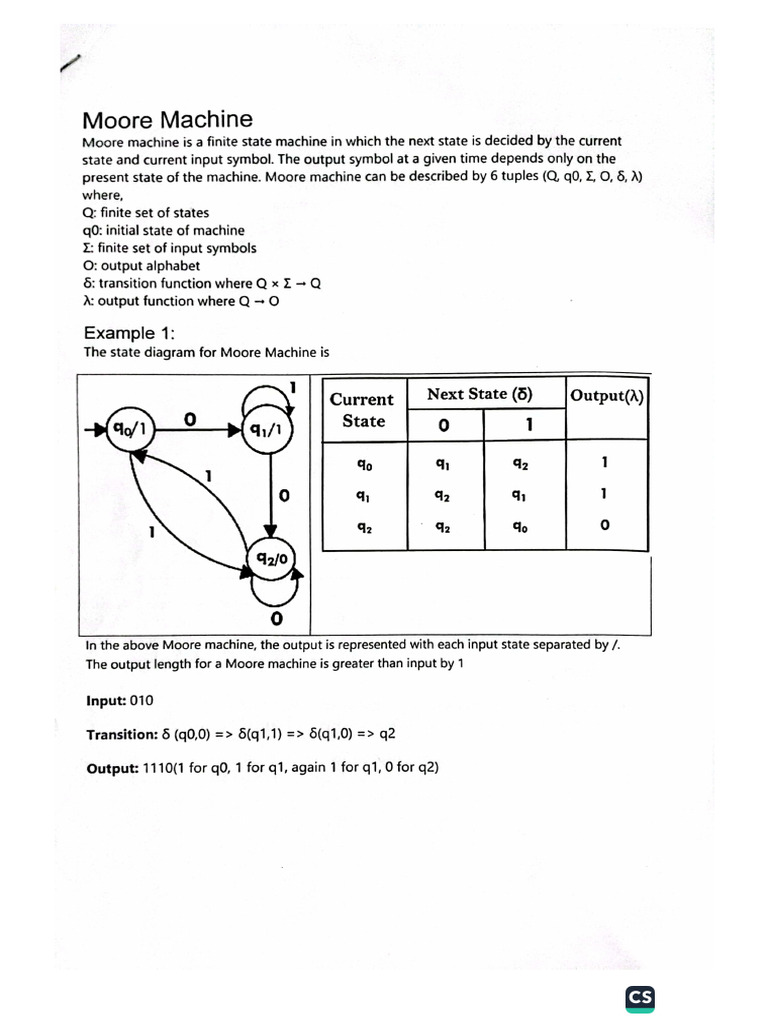 Theory of Computing Moore and Mealy Machine | PDF