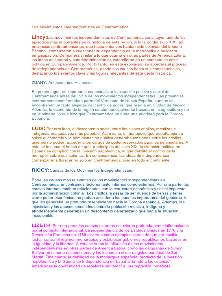 Movimientos Independentistas en Centroamérica | PDF | Centroamérica ...