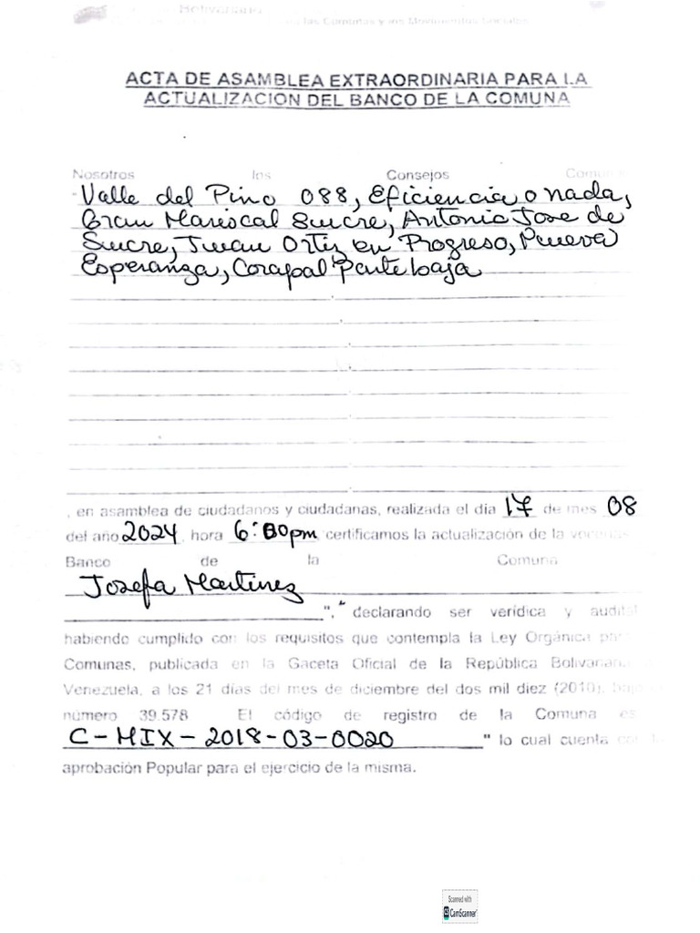 Acta Asamblea de Proyecto Comuna Josefa Martinez 2CPN | PDF