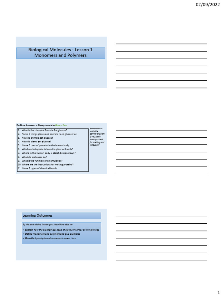 L1 Monomers and Polymers 2-25 | PDF | Biochemistry | Chemistry