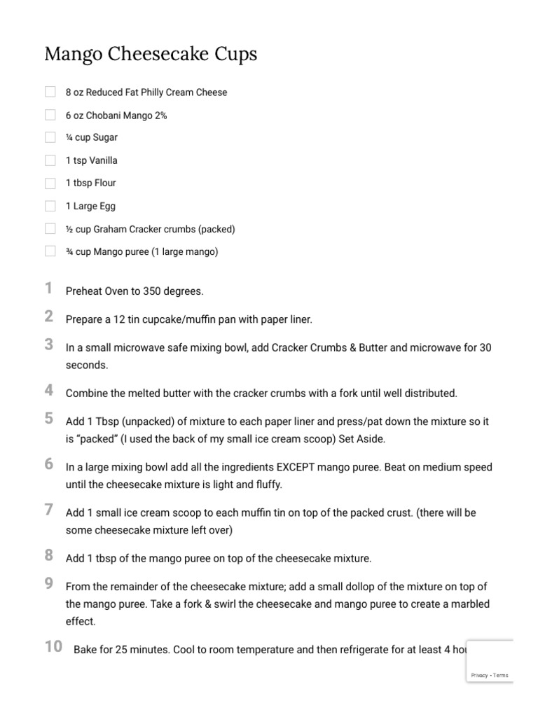 Mango Cheesecake Cups - Sheena's Cooking | PDF