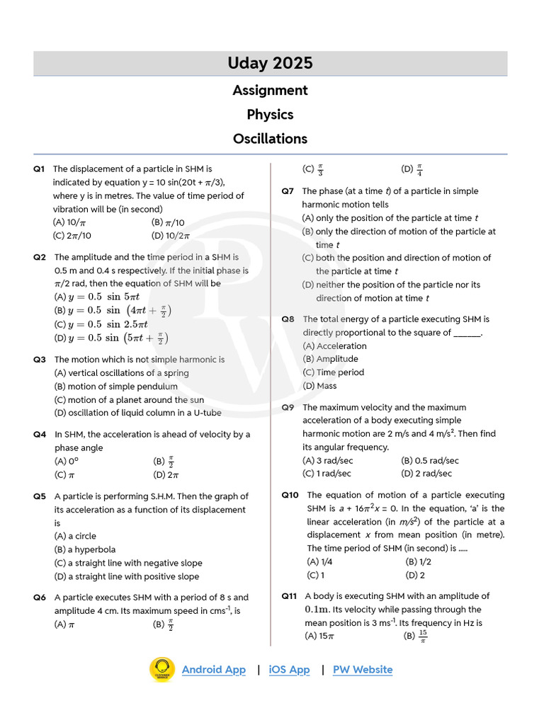 Oscillations - Assignment - Uday 2025 | PDF | Oscillation | Mechanics