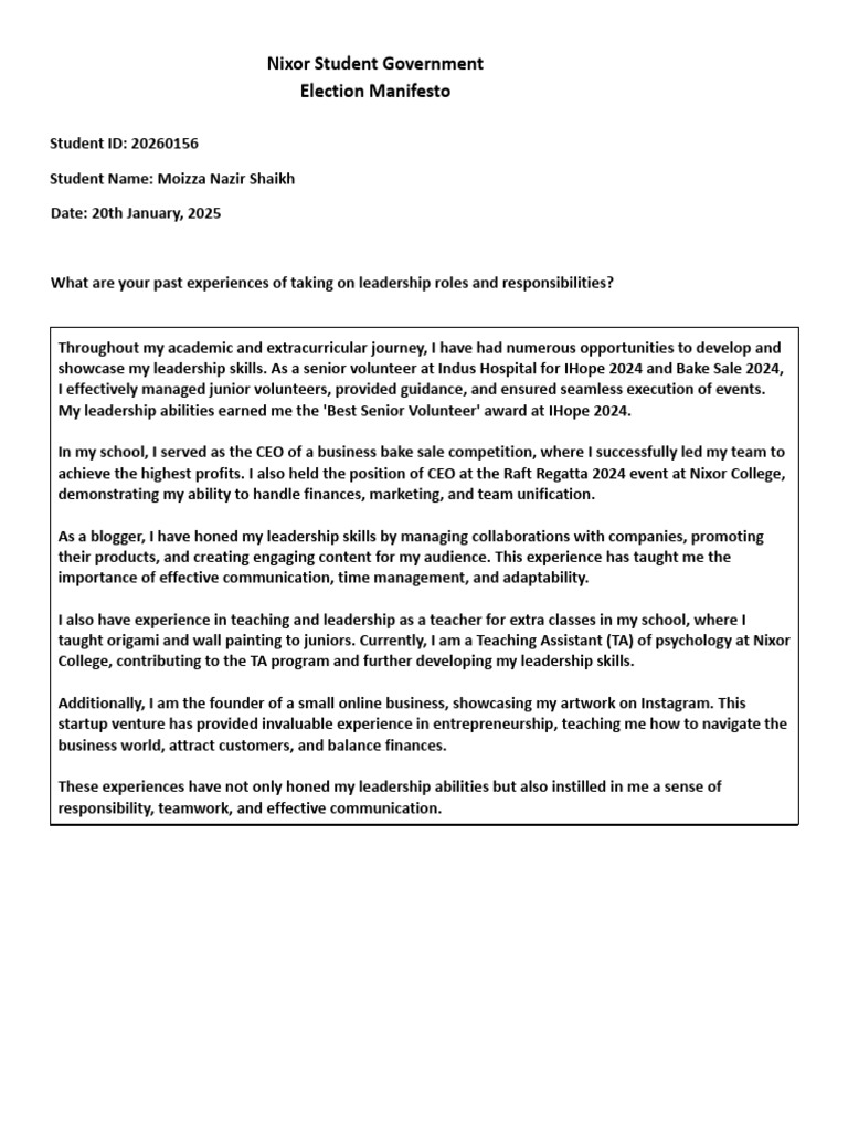 Nixor Student Government Election Goals | PDF | Goal | Collaboration