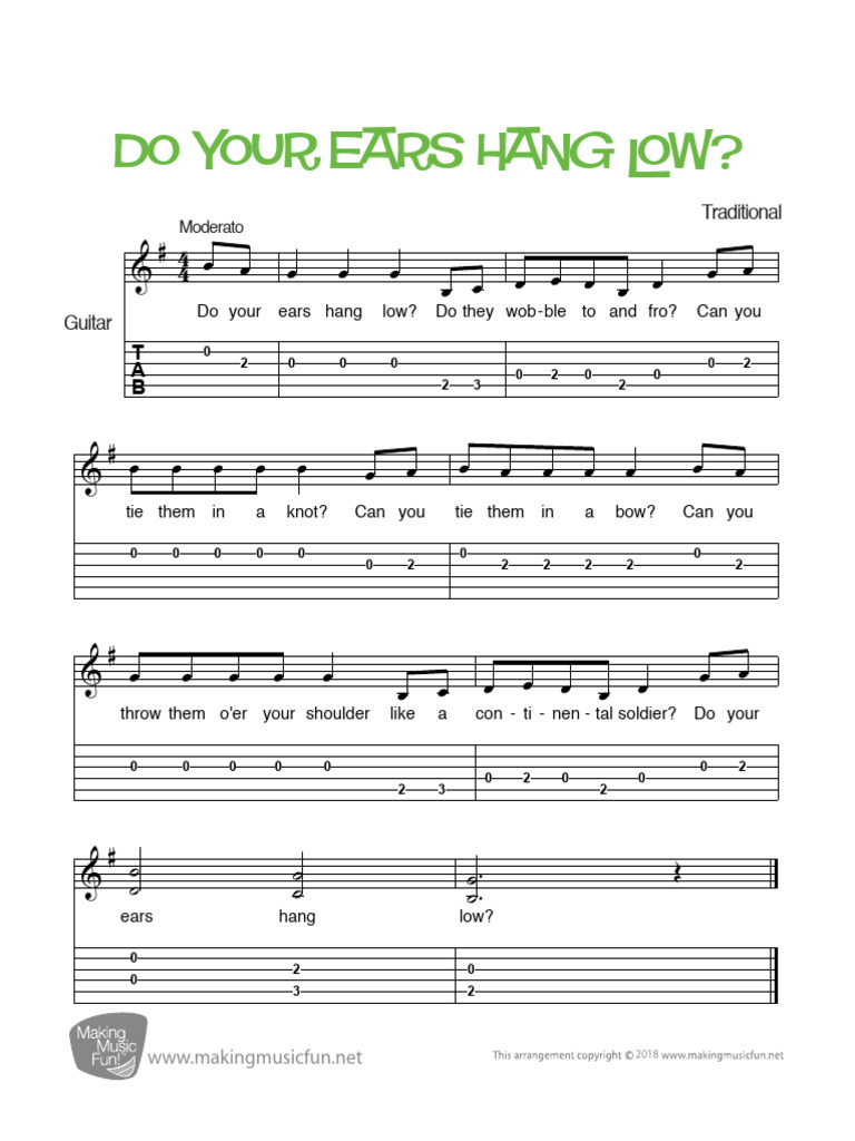 Do Your Ears Hang Low Guitar | PDF