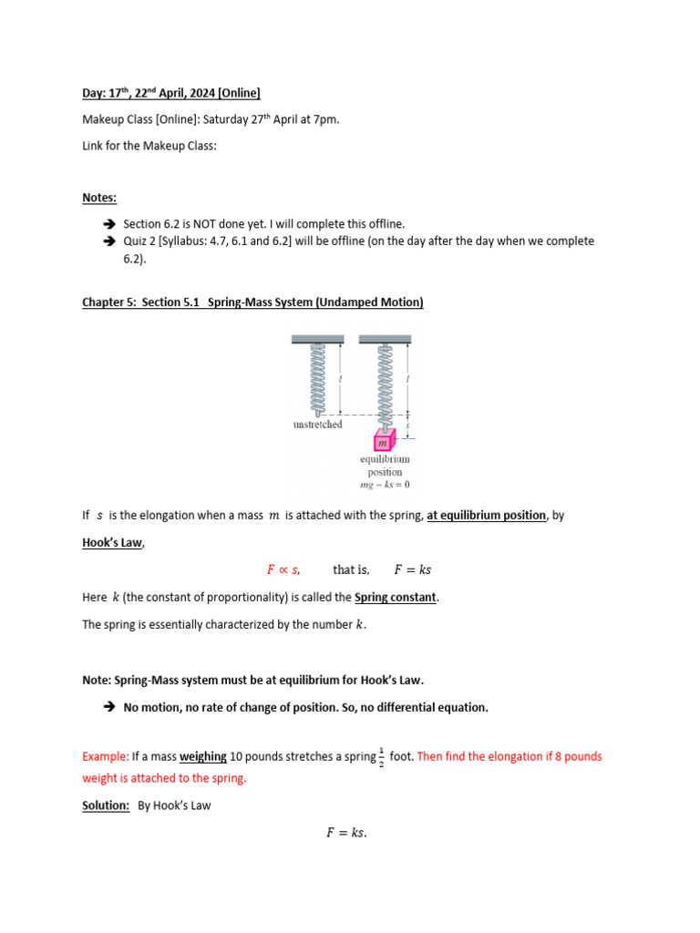 Chapter 5 - Section 5.1 - Full | PDF | Damping | Force