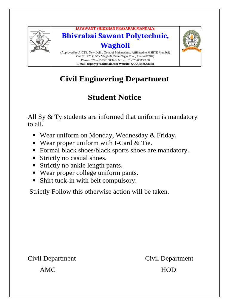 Civil Engineering Uniform Policy Notice | PDF
