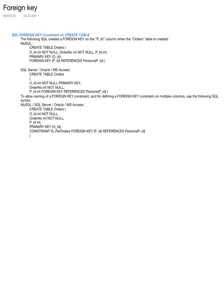 Foreign Key | PDF