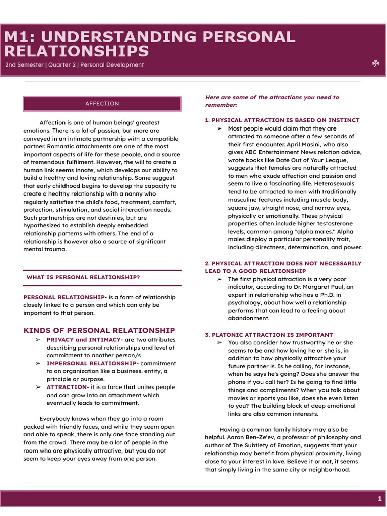 PERDEV REVIEWER | PDF | Love | Intimate Relationships