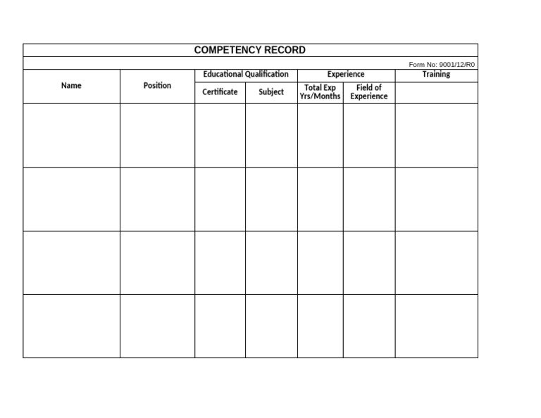 ISO 9001- 12 Competency Record | PDF
