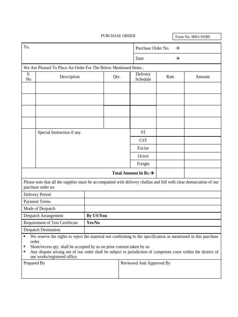 ISO 9001 - 19 Purchase Order File | PDF