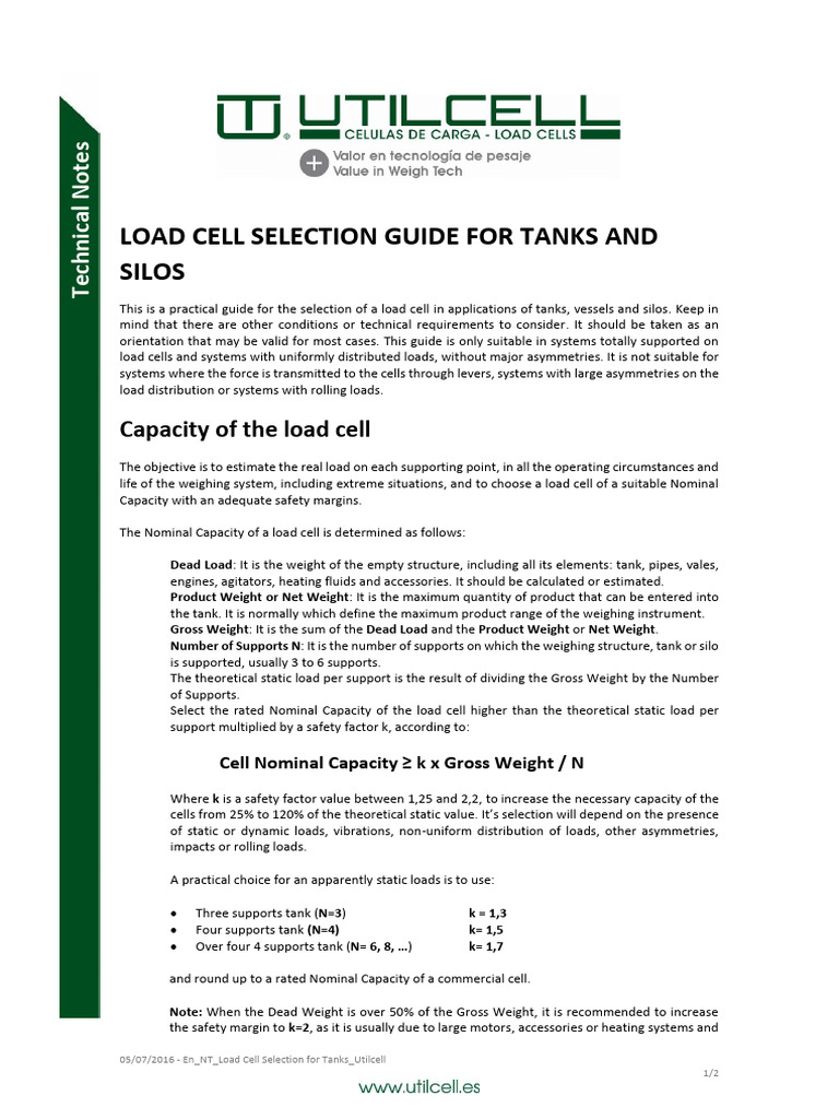 En_NT_Load-Cell-Selection-for-Tanks_Utilcell | PDF | Structural Load | Weight