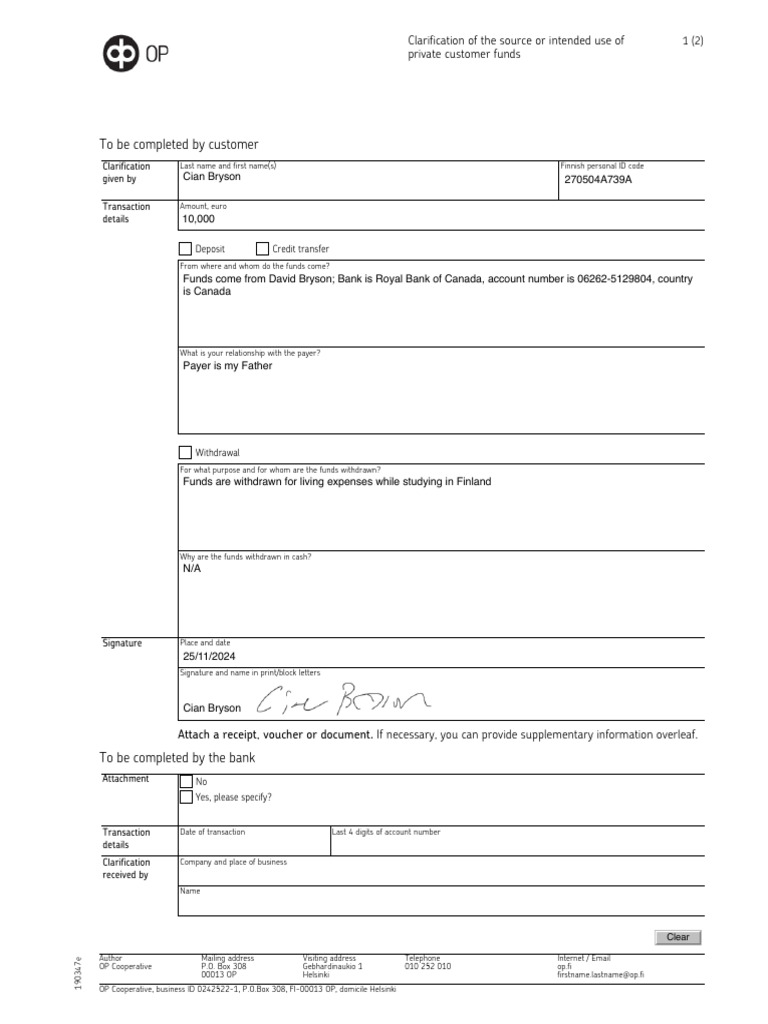 Clarification of Source of Funds | PDF