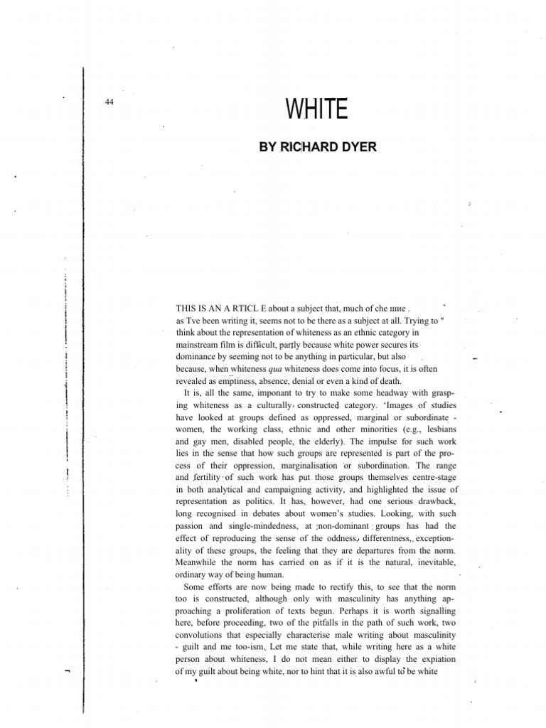 Week 6 - Rba01-Dyer - White - V1 | PDF | Whiteness Studies