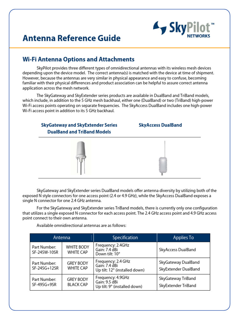 SkyPilot Antenna Options Guide | PDF | Wi Fi | Wireless Access Point