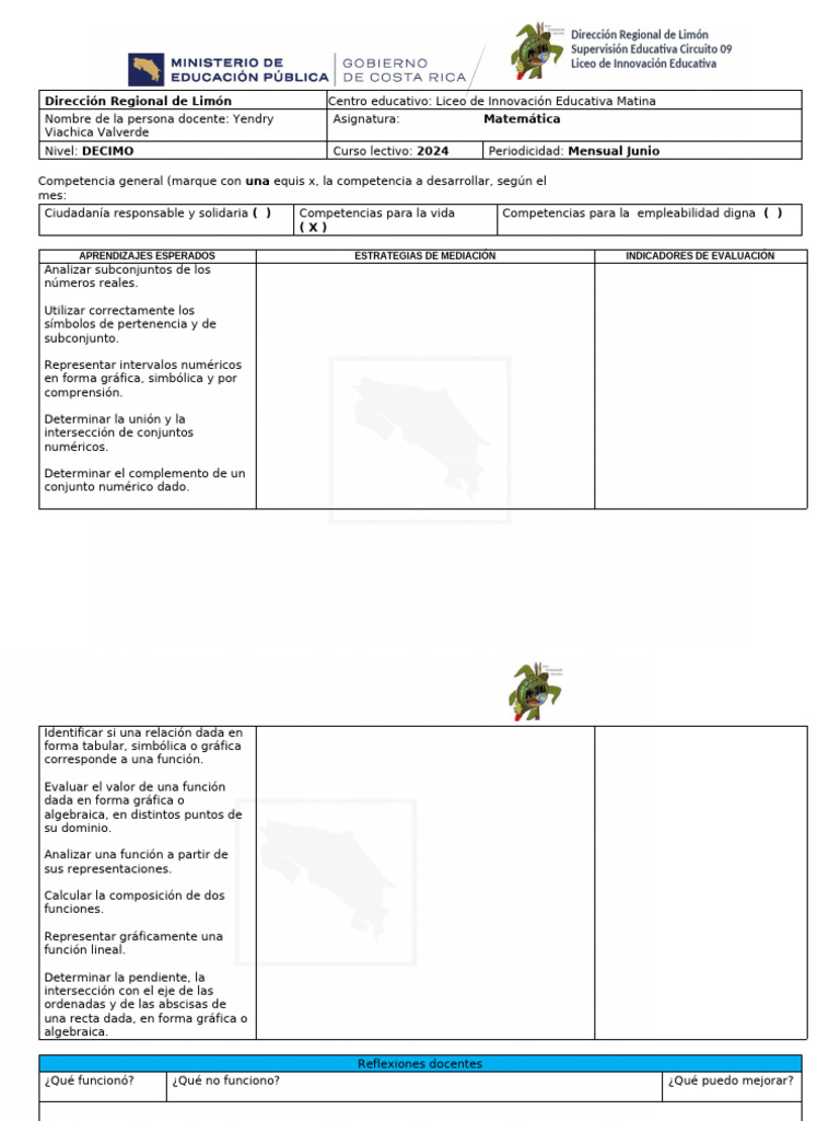 Plan de Matemáticas para Décimo Grado | PDF