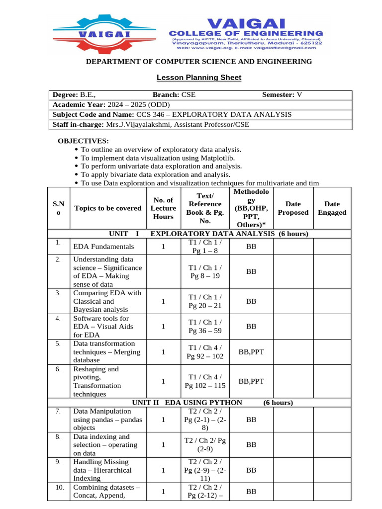 Lesson Planning Sheet - EDA | PDF | Data Analysis | Time Series