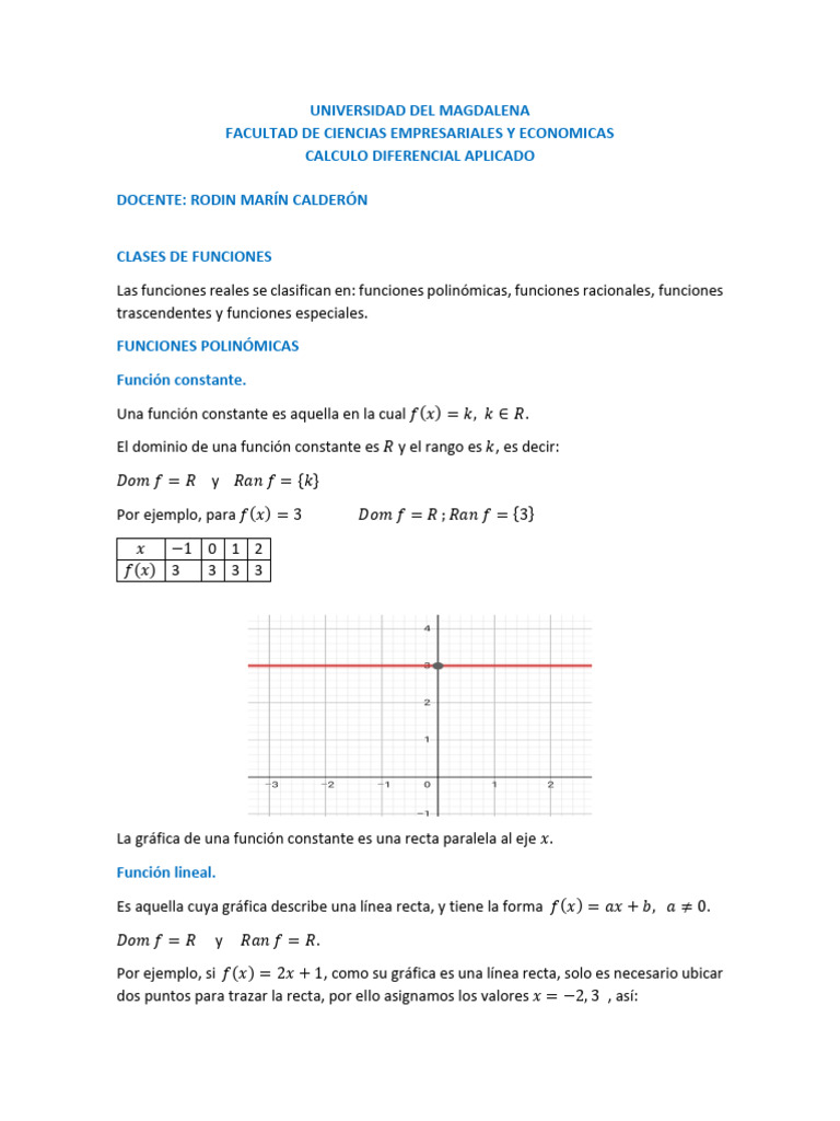 Clases de Funciones | PDF | Pendiente | Función (Matemáticas)
