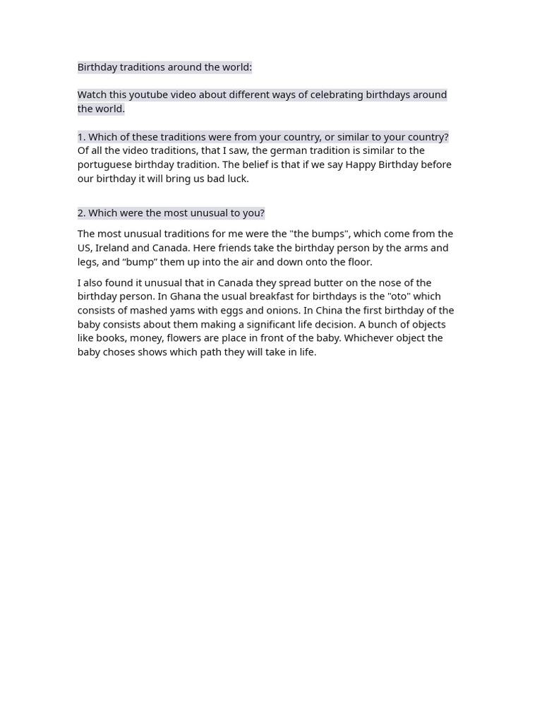 Global Birthday Traditions Explored | PDF