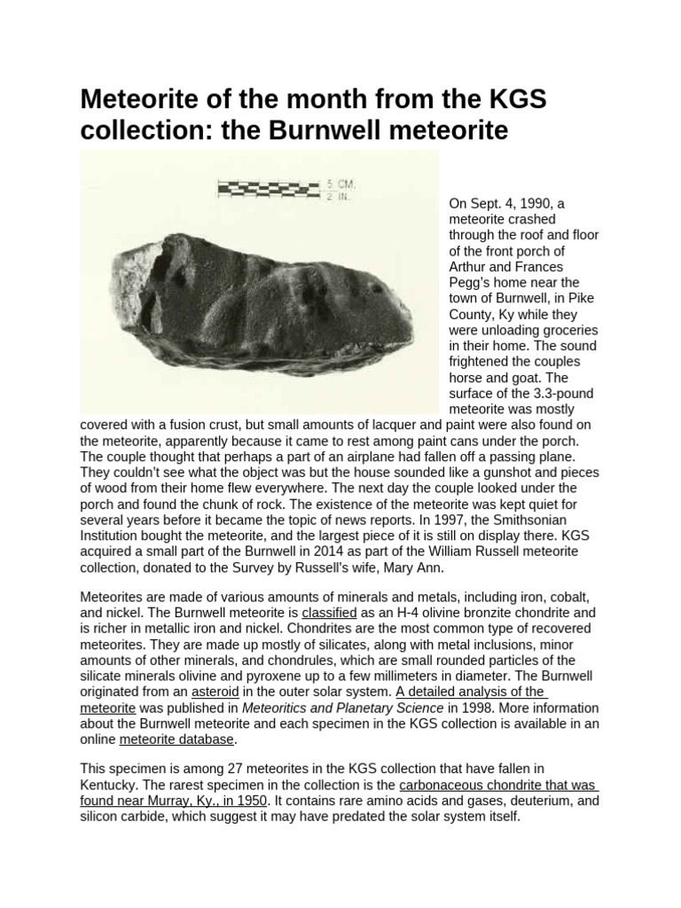 Lesson 25 - Reading 1 - Burnwell Meteorite With Qs | PDF | Meteorite | Physical Sciences