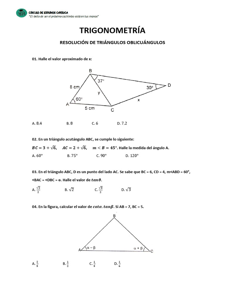 Resolución de Triángulos Oblicuángulos (1) | PDF