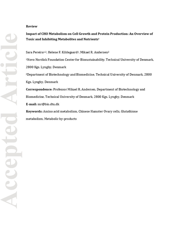 Impact of CHO Metabolism On Cell Growth and Protein Production - An ...