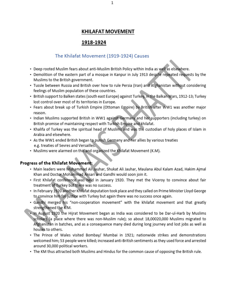 Khilafat Movement and Notes (1) | PDF | Caliphate | Indian Nationalism