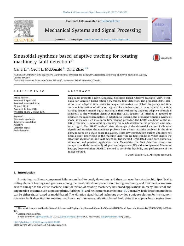 Sinusoidal Synthesis Based Adaptive Tracking For Rotating Machinery ...