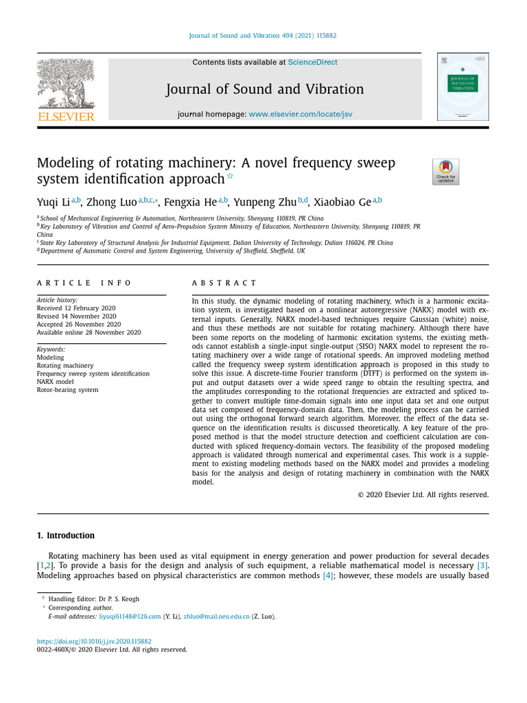 Modeling of rotating machinery - A novel frequency sweep system identification approach | PDF ...