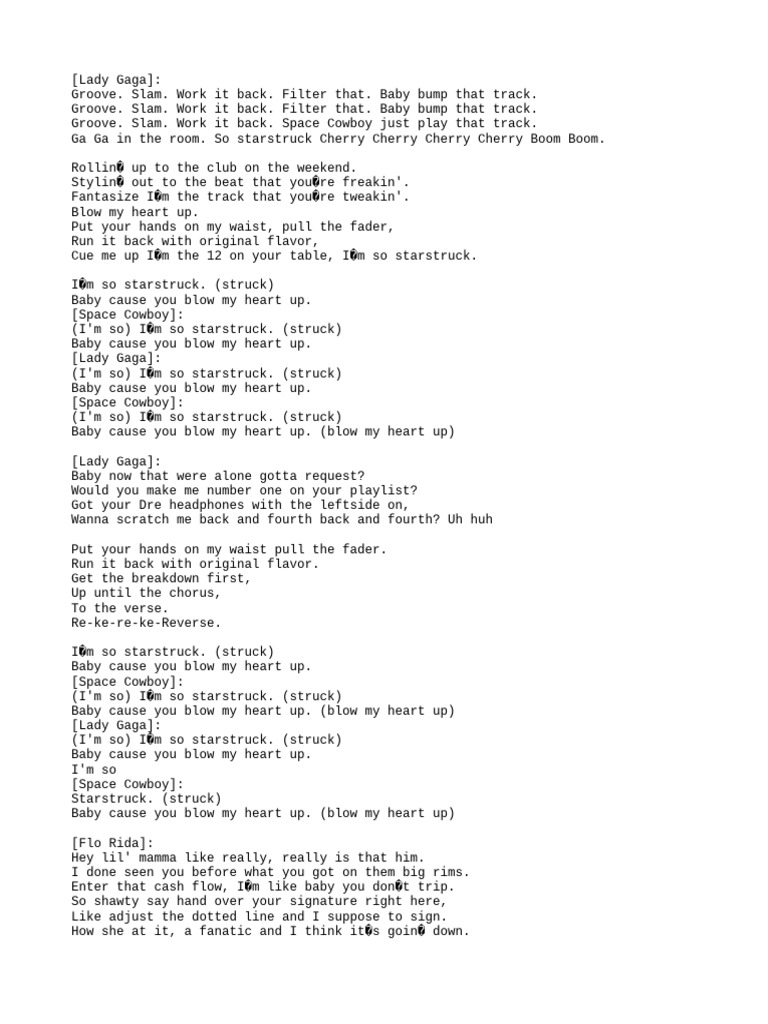 Lady Gaga 'Starstruck' (Feat. Flo Rida and Space Cowboy) Lyrics | PDF ...