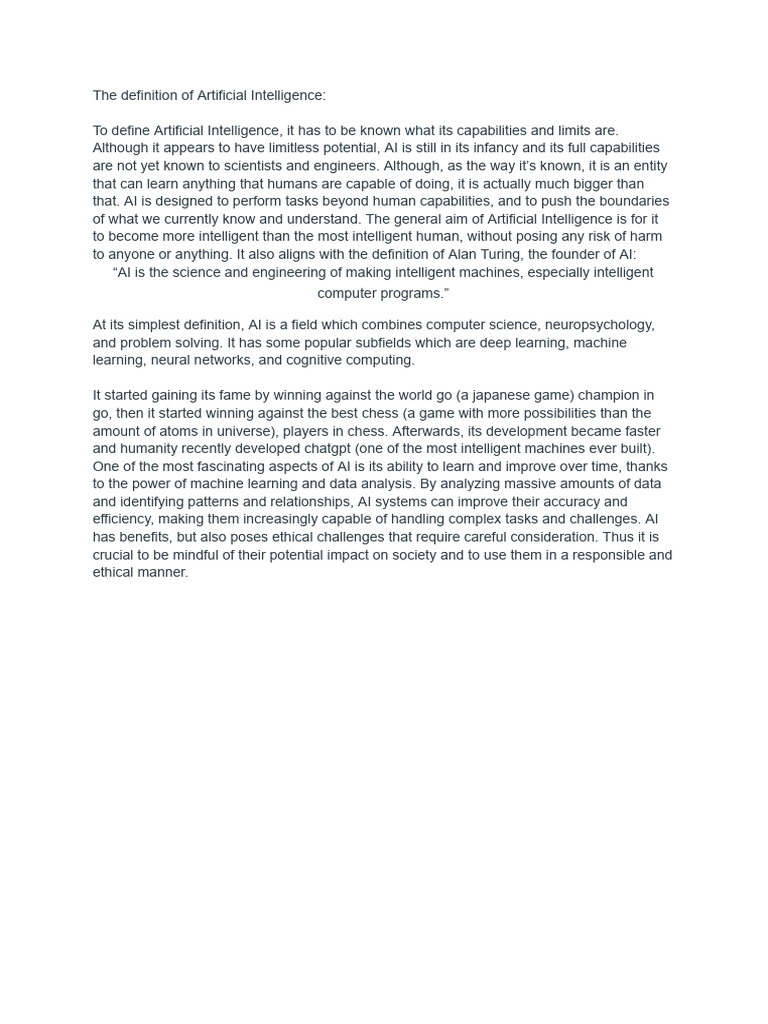 The Definition of Artificial Intelligence | PDF