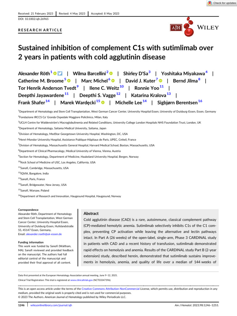 American J Hematol - 2023 - Röth - Sustained Inhibition of Complement ...