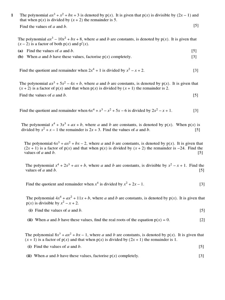 Polynomial Factor and Remainder Theorems | PDF | Factorization | Polynomial