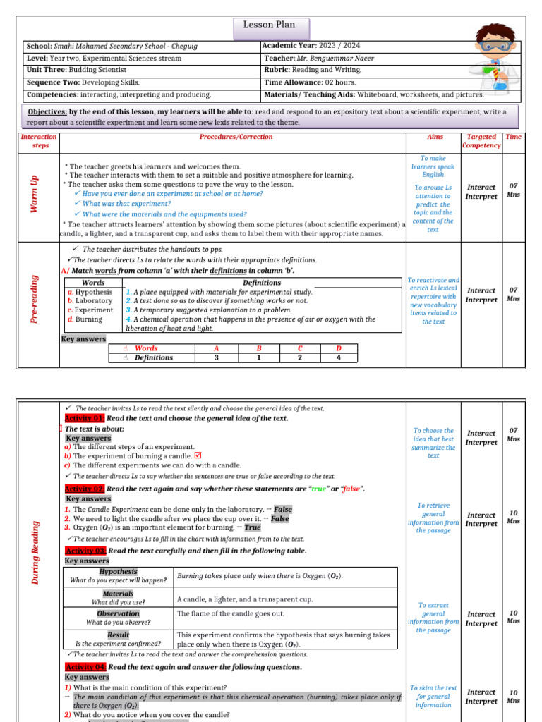 Burning Candle Experiment Lesson | PDF | Experiment | Hypothesis