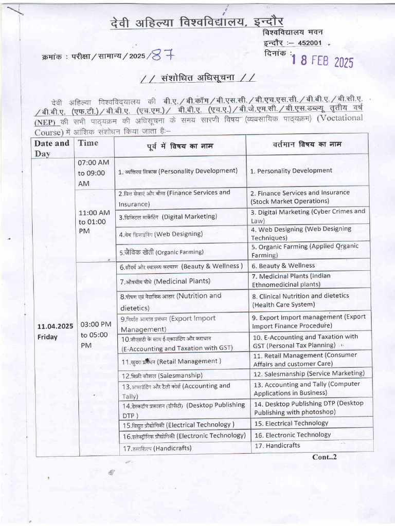 02-18-2025 - 1012pm23392 Revised Time Table | PDF