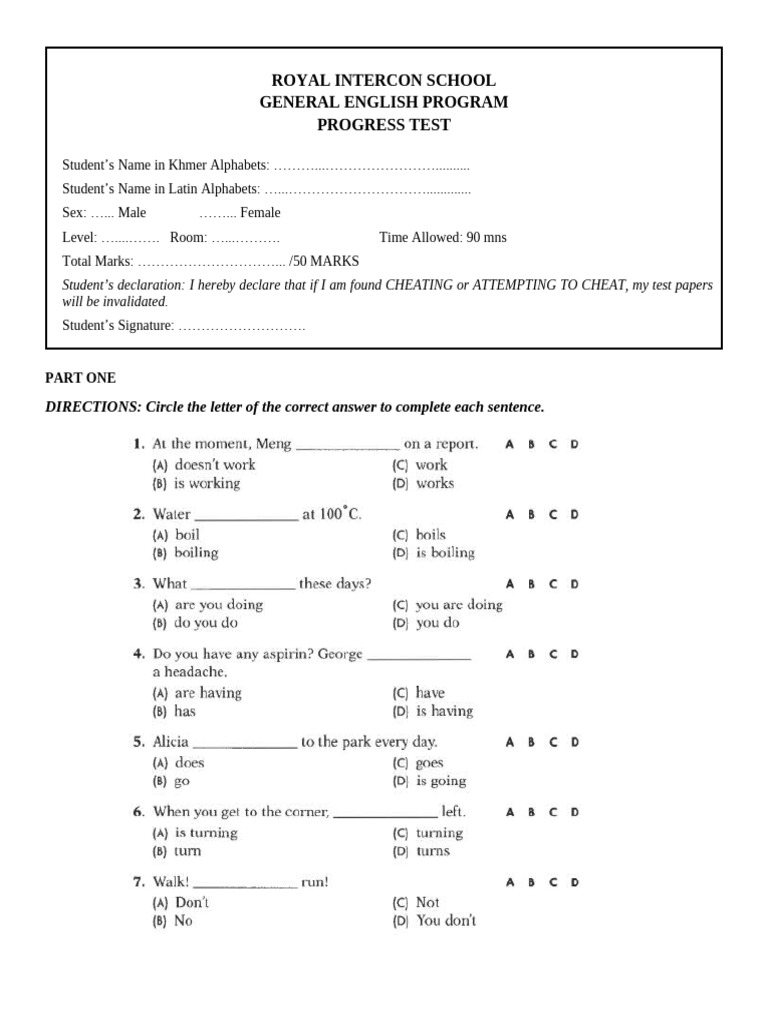 Progress Test | PDF