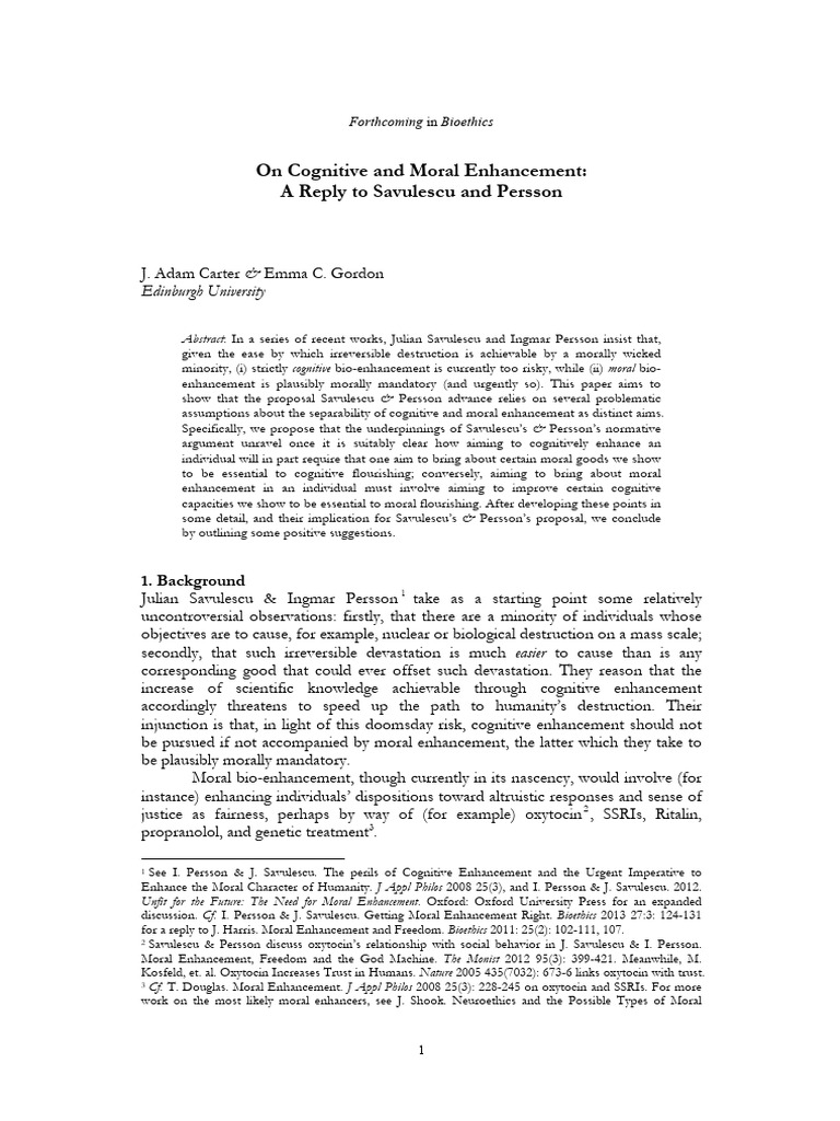 Adam Carter and Emma Gordon, On Cognitive and Moral Enhancement, A ...