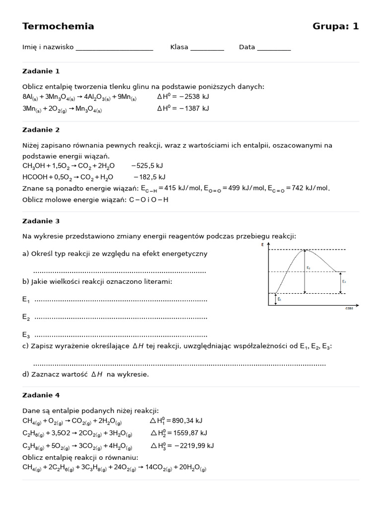 3 Chem Paz 1 ZR - Zad Gen R7 - Termochemia - Trudne | PDF