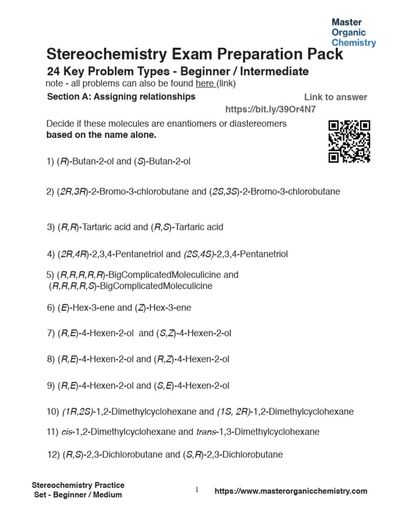 3 Stereochemistry Problem Set Beginner Intermediate Key | PDF ...