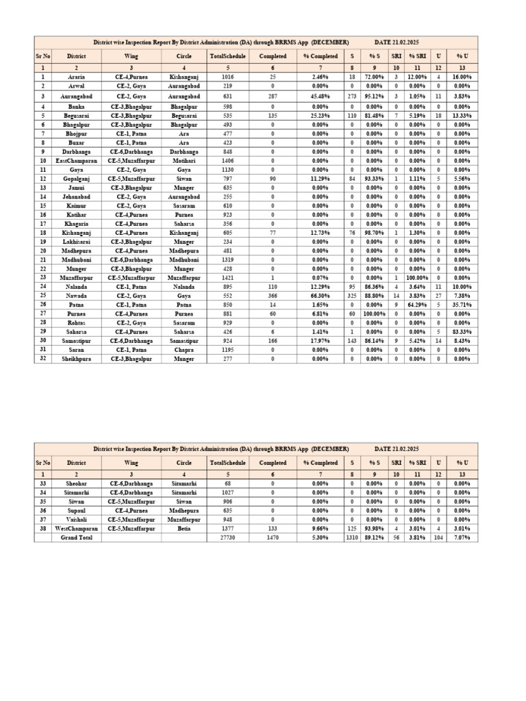 BRRMS District Wise Da Report 21.02.2025 | PDF