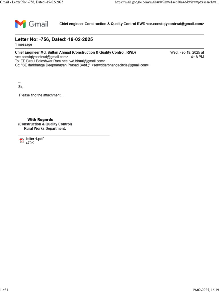 Gmail - Letter No - 756, Dated - 19-02-2025 | PDF