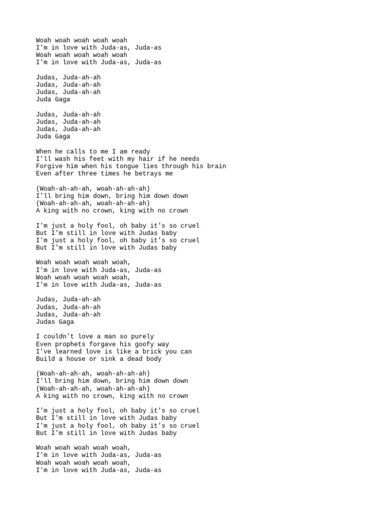 Lady Gaga 'Judas' Lyrics | PDF