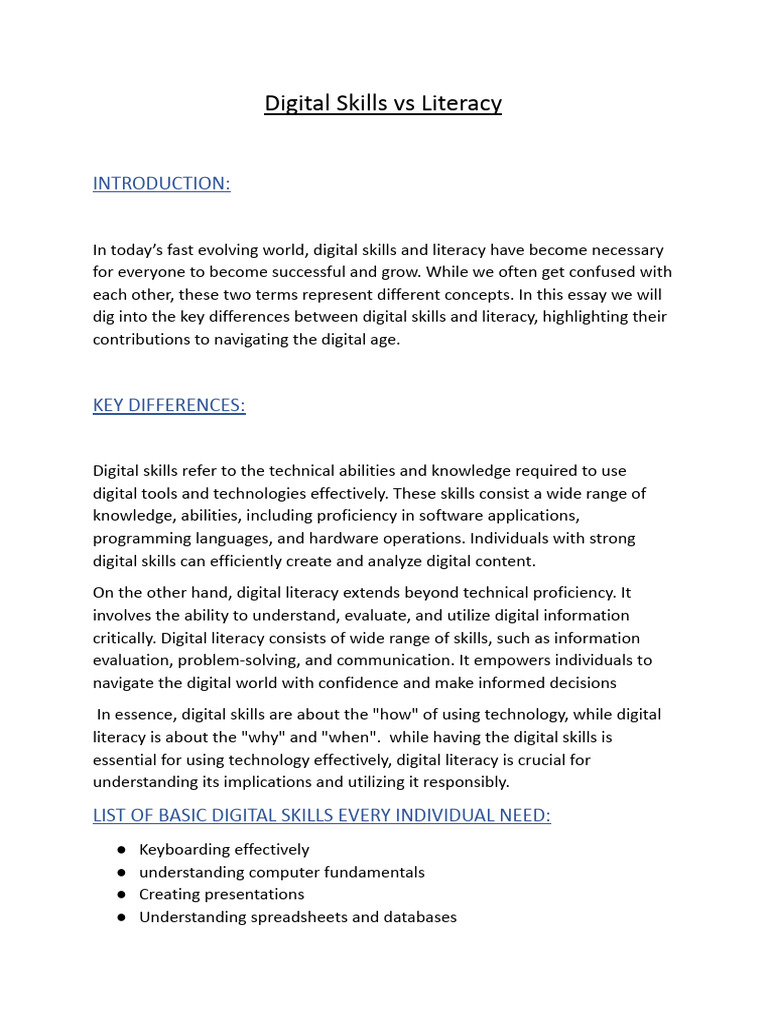 Digital Skills Vs Literacy | PDF | Human Communication | Cognitive Science