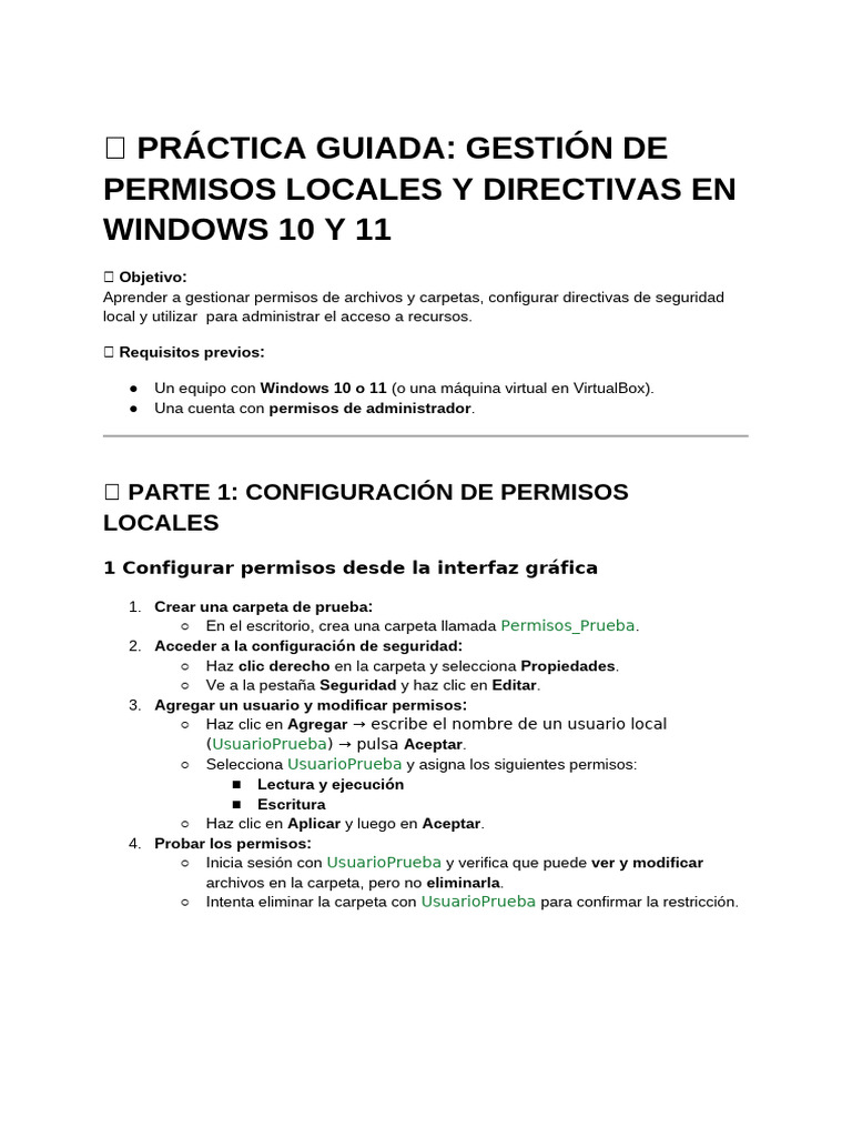02-Práctica Guiada - Gestión de Permisos Locales y Directivas en Windows 10 y 11 | PDF ...